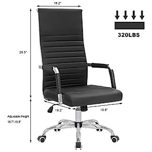 KaiMeng Ribbed Office Chair High Back PU Leather Desk Chair Adjustable Swivel Task Chair Computer Chair with Armrest for Conference Study Leisure (Black)