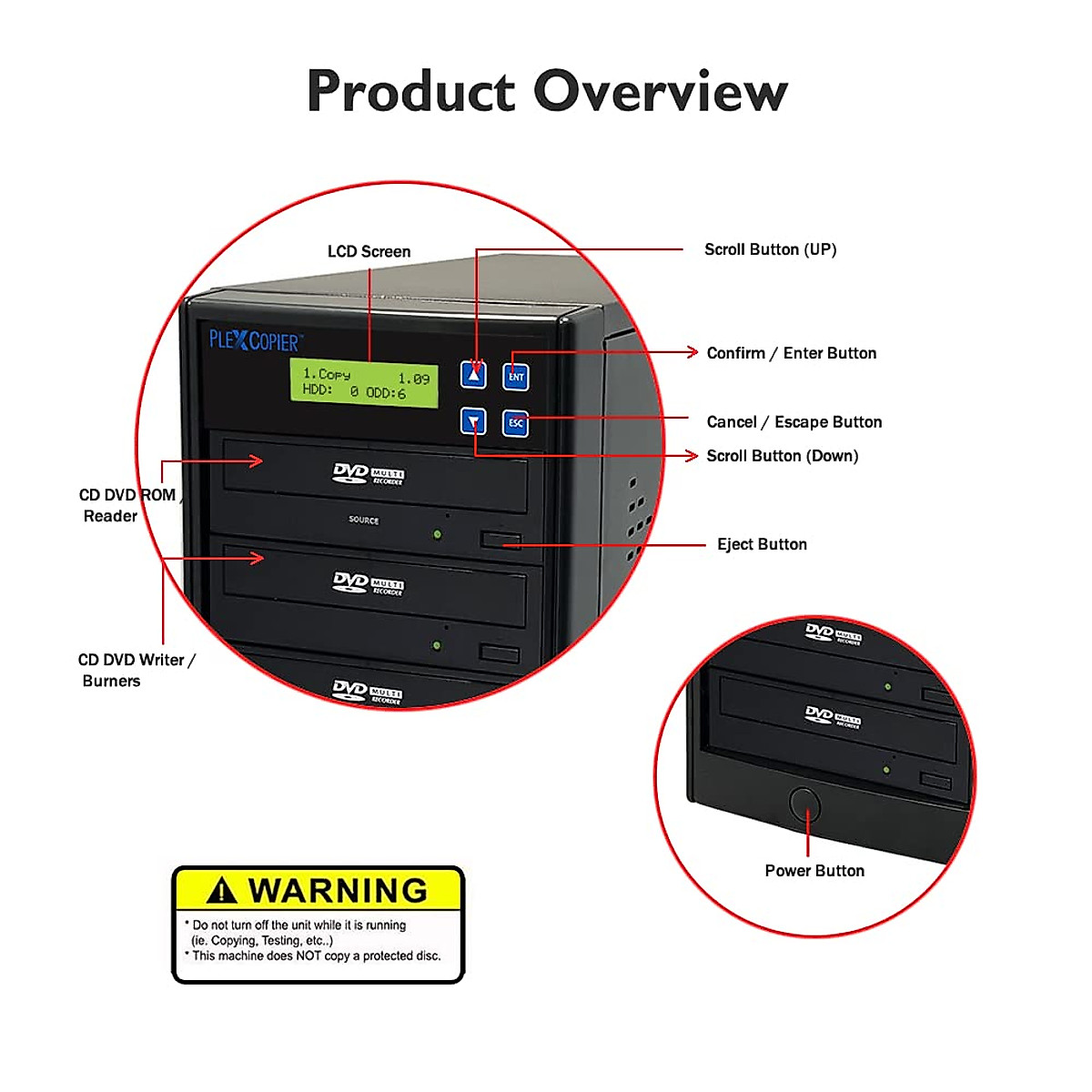 PlexCopier 24X SATA 1 to 5 CD DVD M-Disc Supported Duplicator Writer Copier Tower with Free DVD Video Copy Protection