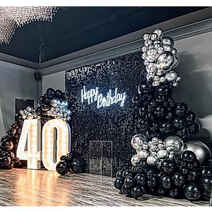 Black Shimmer Wall Backdrop - 24 pcs Decorations Panel | Wedding, Birthday, Anniversary, Engagement & Bridal Shower Party Decor | Glitter Bling Sequins Photo Backdrops Sheets (Black)