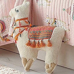 Levtex Home - Lima Llama - Decorative Pillow (19.5in H.) - Woolly Llama Shaped Pillow - White, Taupe, Orange, Forest Green, Fuchsia