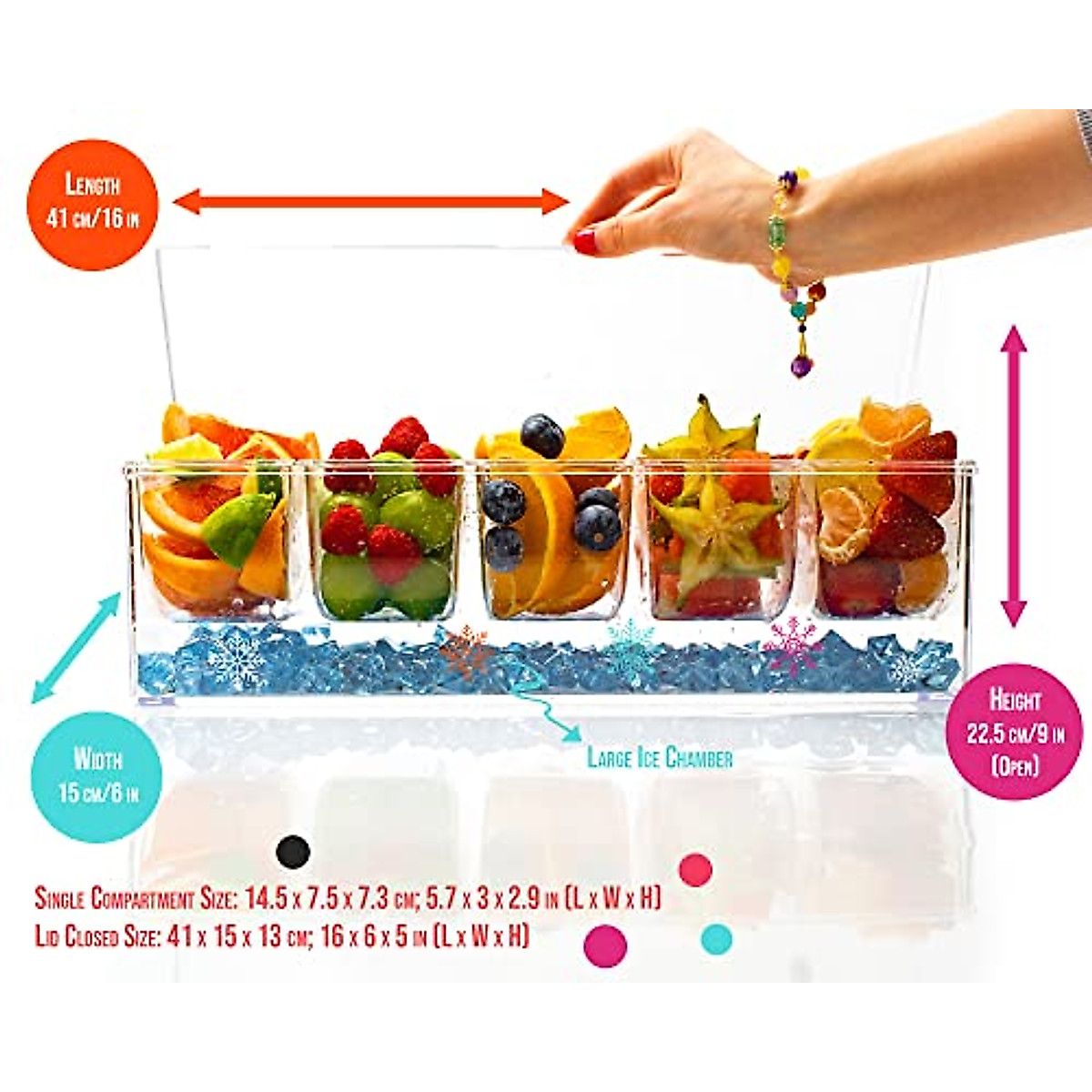 gesPINK Condiment Server with Small Lids, Bar Condiment Tray with Lid, Garnish Tray Bar Fruit Caddy with Lid, Chilled Condiment Server for Parties, Plus Utensils