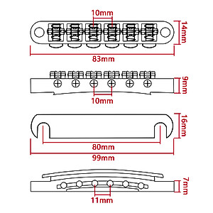 Swhmc 6 String Chrome Guitar Roller Saddle Tune-O-Matic Bronze Bridge Tailpiece for LP Electric Guitar Replacement Parts, Pack of 1