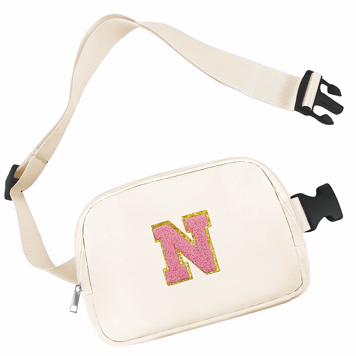 Aganmi Chenille Letter Crossbody Bags for Women Trendy, Waterproof Fanny Packs for Women Cross Body, Initial Letter Belt Bag with Multiple Inner Pockets and Adjustable Strap,N