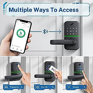 Keypad Smart Door Lock with Handle: Kucacci Keyless Entry Door Lock - Digtal Door Lock with Keypad - Fingerprint Door Lever Lock Deadbolt Alternative - IP66 Waterproof Wi-Fi Smart Lock for Front Door