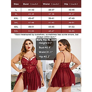 Avidlove Plus Size Lingerie for Women Valentines Day Lace Babydoll Nightgown Sexy Sleepwear Sheer Mesh Nightwear Dark Red