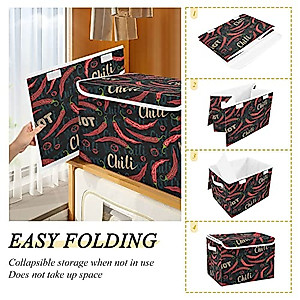 Chili Pepper Storage Basket Storage Bin Box with Lids and Handle Large Collapsible Storage Cube Box for Shelves Bedroom Closet Office 16.5x12.6x11.8 In
