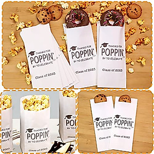 25 Pcs Class of 2023 Graduation Party Favors Popcorn Bags Graduation Treat Snack Goodie Cookie Bags Thanks for Poppin By to Celebrate Grease Resistant Paper Bags