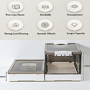56 Quart Collapsible Storage Bins with Lids, Clear Stackable Lidded Storage Box with Wheels, Plastic Storage Container with 2 Doors, Storage Organizer with Attached Lid (Extra Large, Brown)
