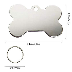 30 Pcs Pet ID Tag Bone Shape 38MM Blank Personalized Aluminium Pendants Tag Dog Cat Pet Name Phone Number ID Tag Charm with Key Ring for Dogs Cats