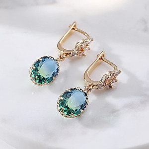 Metmejiao Emerald Amethyst Austrian Crystal Dangle Earrings Silver Boho Long Geometric Simulated Drop CZ Statement Chandelier Earrings For Pageant Prom Holiday Simulated Gemstones Hoop Dangle Earrings