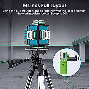 Seesii laser level,16 Lines Green Electronic Self Leveling Tool 4D Four-Plane Leveling and Alignment Line Laser Level Outdoor Pulse Mode-Rechargeable Battery, Portable Toolbox LL110