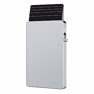 SMRA Slim Card Holder Wallet, Metal Pop Up Credit Card Wallet for men and women, Aluminium RFID Blocking for Quick Bank Card Access, Front Pocket Card Holds 5 Cards - Silver