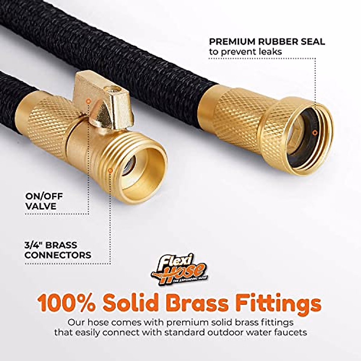 Flexi Hose with 8 Function Nozzle Expandable Garden Hose 50 ft, Lightweight & No-Kink Flexible Extendable Garden Flex Hose, 3/4 inch Solid Brass Fittings and Double Latex Core, 50ft Black