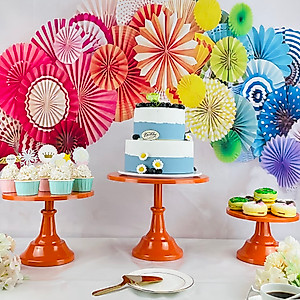 KERYNICE 3 Piece Orange Cake Stands Set Metal Cupcake Pedestal Table Dessert Display Stand with Tall Base Decoration Serving Platter for Baby Shower Wedding Birthday Parties Celebration