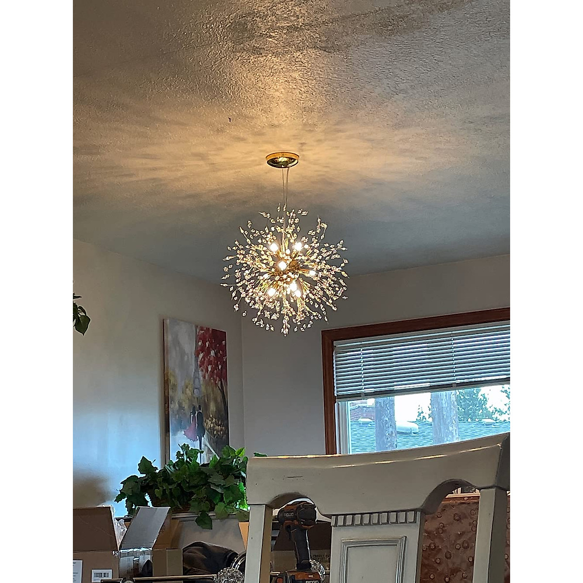 Yiisem Gold Crystal Chandeliers, 9-Light Modern Dandelion Firework Pendant Lighting, G9 Hanging Chandelier Light Fixtures for Dining Room Bedroom Hallway Kitchen Aisle