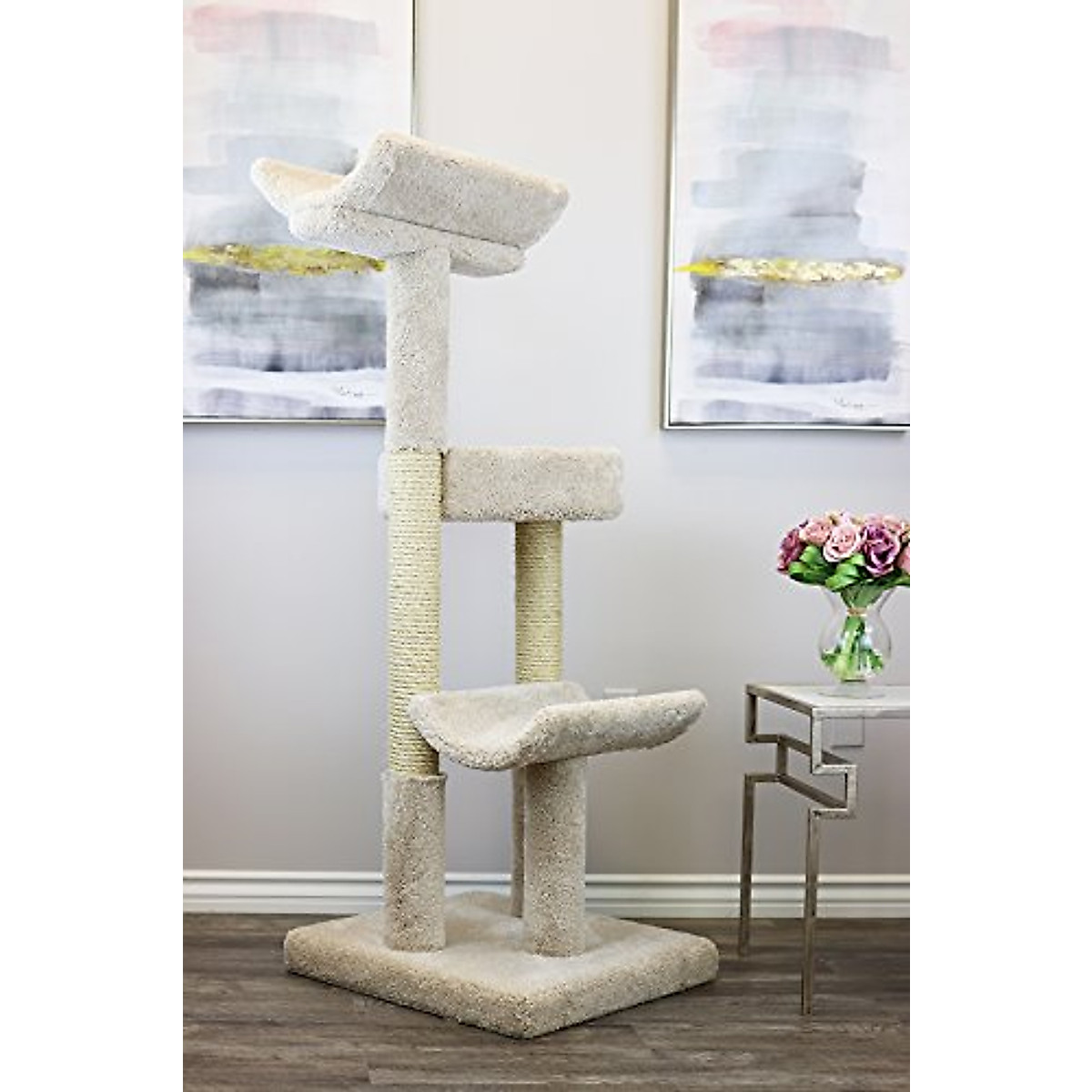 Prestige Cat Trees 130077-Beige Double Scratching Post Cat Tower Tree