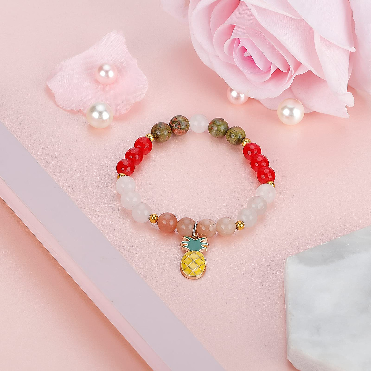 Haoze IVF Gifts for Women Infertility Pineapple Charm Bracelet Fertility Journey Bracelet Positive Pregnancy Reiki Infused Jewelry Pregnancy Gift for Her(Pineapple)