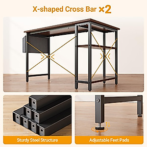 CubiCubi 40 Inch Small L Shaped Computer Desk with Storage Shelves Home Office Corner Desk Study Writing Table, Deep Brown