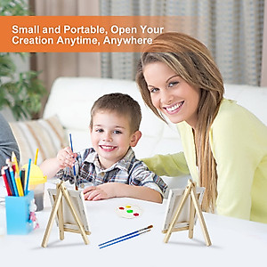 32 Pack Mini Canvases for Painting, Small Stretched Painting Canvas with Mini Easel 4x4 Inch, Art Canvases Painting Kit with 64 Brushes & 32 Paint Tray for Kids Acrylic Pouring Oil Water Color Supply