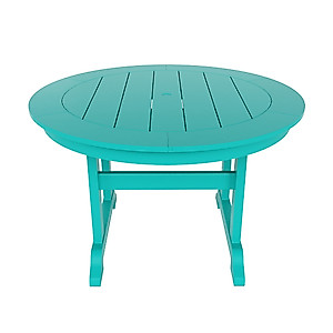 WO Outdoor Adirondack Dining Chair Round Table 5 PCS Set Retro Aesthetic Curveback for Outside Restaurant Dining, Resort, Hotel, Home, Balcony, Terrace, Lawn, Pool, Deck, Garden (Turquoise)