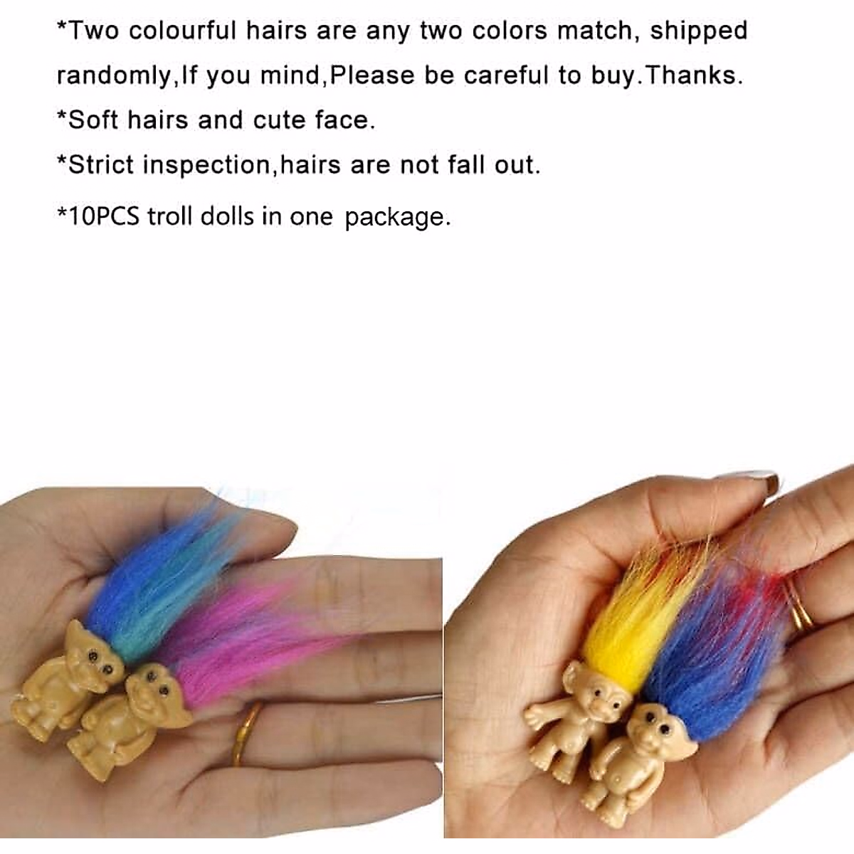 Yintlilocn 10PCS Mini Troll Dolls, PVC Vintage Trolls Lucky Doll Mini Action Figures 1.2" Cake Toppers Chromatic Adorable Cute Little Guys Collection, School Project, Arts Crafts, Party Favors