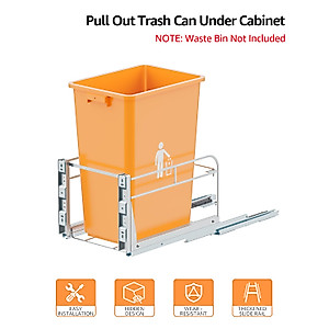 RUNMI Pull Out Trash Can Under Cabinet with Soft-Close Slides,Garbage Can Not Included,Heavy Duty Under Sink Trash Can Kit for Kitchen, Requires Minimum Cabinets Opening 12" W X 18" D