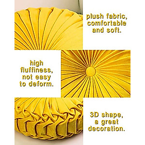 HLOVME Throw Pillow for Couch Decorative 3D Pumpkin Round Velvet Cushion for Sofa Bed Chair Floor 15"X15", Yellow