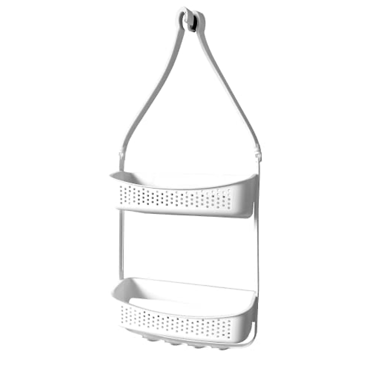 EMT ETRENDS Plastic Shower Caddy over Shower Head/Door,Hanging Shower Caddy, 2 in 1 Adjustable Shower Organizer,Rust Resistant No Drilling Anti-Swing Shelf for Bathware (4 suction cup, White)