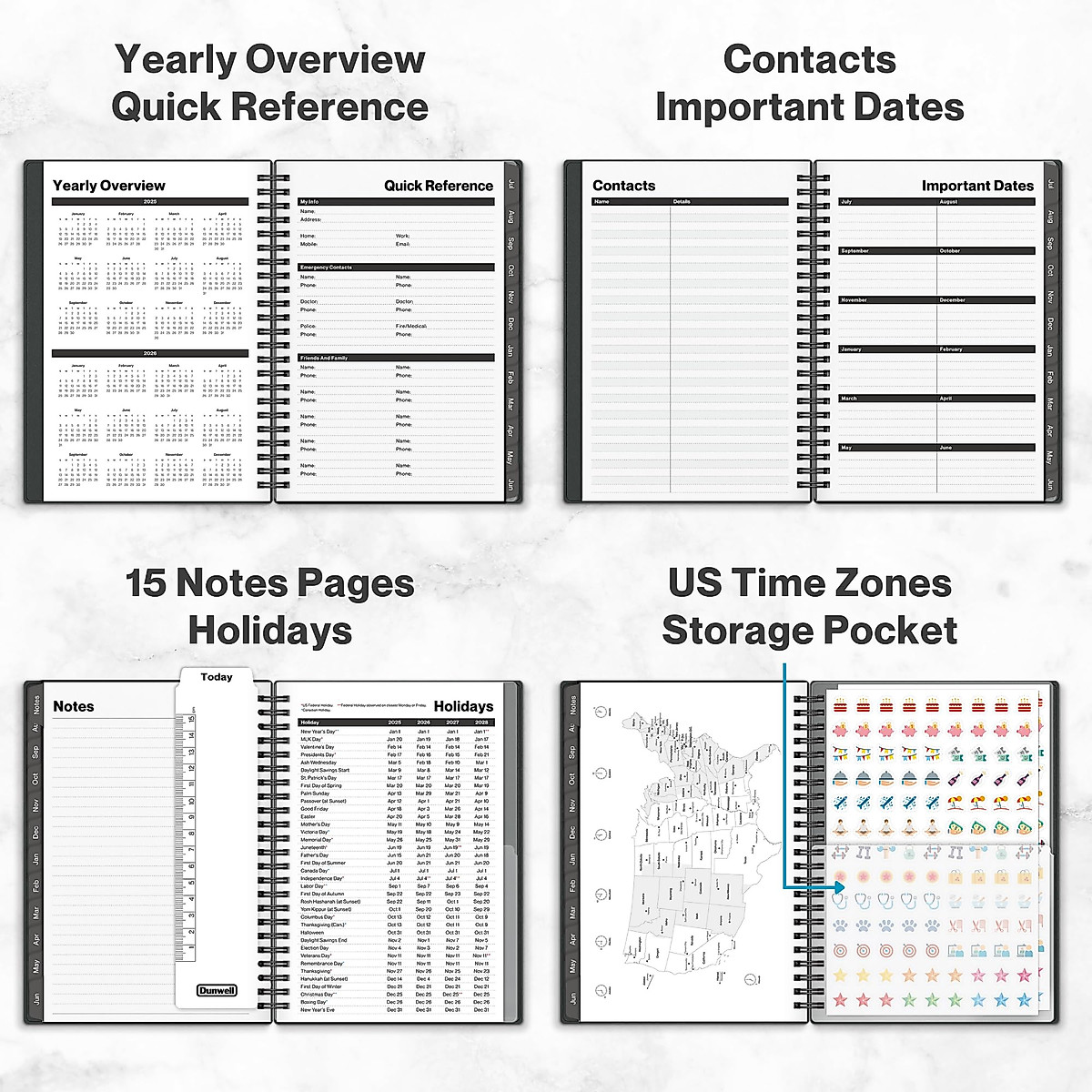 Dunwell 2023 Planner Weekly Monthly (6x8.25"), Small 2023 Planner Book, Agenda 8 x 6, Calendar Yearly Planner, Monthly Tabs, Bookmark, Notes, Inner Pocket, Stickers