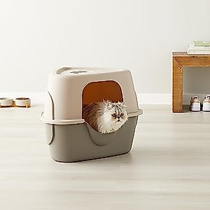 Amazon Basics No-Mess Hooded Corner Cat Litter Box, Triangle, Charcoal, 26 in x 20 in x 23 in