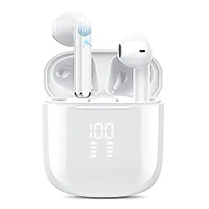 OYIB Wireless Earbuds, Bluetooth 5.3 Headphones with 4-Mics ENC Clear Call, Bluetooth Earbuds Touch Control 25Hour Stereo Sound with LED Power Display, Waterproof Earphones Sprot for Workout White