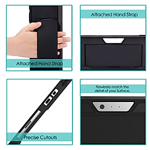 MoKo Case Fit Microsoft Surface Pro 7 / Pro 6 / Pro 5 / Pro 2017 / Pro 4 / Pro LTE, All-in-One Protective Rugged Cover Case with Pen Holder, Hand Strap, Compatible with Type Cover Keyboard, Black