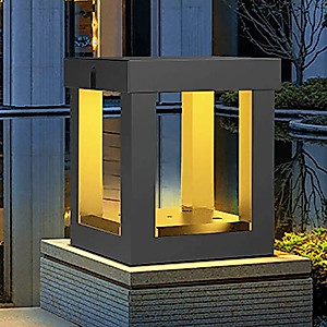 JSBDPHW Modern Simple Square LED Column Light Solar Pillar Lamp Outdoor Waterproof Post Light Patio Garden Decoration Landscape Light Road Lawn Base Lamp