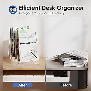 MaxGear Incline File Organizer File Holder 5 Sections, File Folder Holder for Desk Acrylic File Organizer Sorter Vertical File Rack File Stand Document Sorter for Office, School, Home, Clear