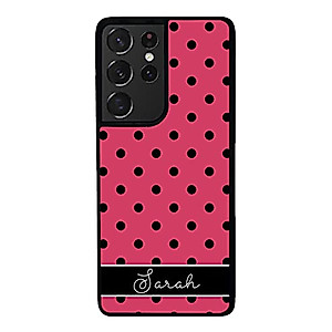 Pink Polka Dot Personalized Black Rubber Phone Case Compatible With Samsung Galaxy S23 S23+ Ultra S22 S22+ S21 S21FE S21+ S20FE S20+ S20 Note 20 S10 S10+ S10e