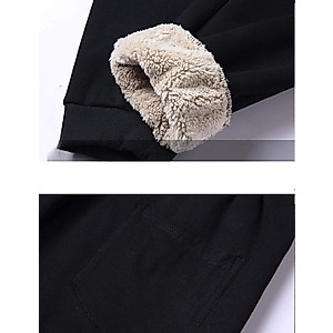 Yeokou Men's Casual Warm Sherpa Lined Elastic Waist Pant Trousers Joggers (Medium, Black-Ribbed Cuff)