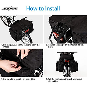 Sahoo Bike Rack Pannier Bag 3 in 1 Rear Rack Carrier Trunk Bag, Water Resistance 37L Large Capacity Bike Rear Panniers
