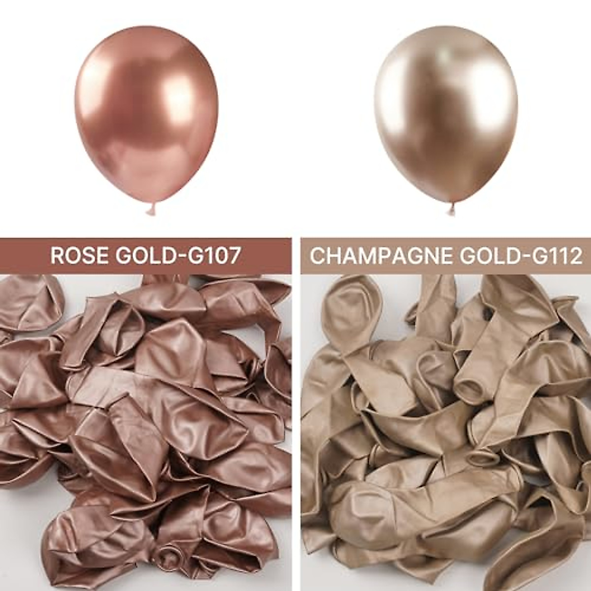 PartyWoo Metallic Rose Gold Balloons, 110 pcs 22 Inch Star Balloons and Rose Gold Balloons Different Sizes Pack of 18 Inch 12 Inch 10 Inch 5 Inch for Balloon Garland Balloon Arch as Party Decorations