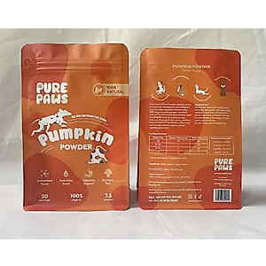 Pure Paws Organic Pumpkin Powder for Dogs, Puppies, Cats, and Kittens: Your Pet's Essential Digestive Supplement 7.5oz