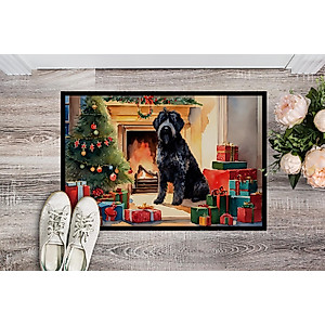 Caroline's Treasures DAC2619MAT Bouvier des Flandres Cozy Christmas Doormat Front Door Mat Indoor Outdoor Rugs for Entryway, Non Slip Washable Low Pile, 18H X 27W