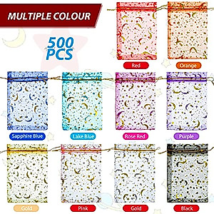 500 Pcs Moon Bags Organza Bags Bulk Mesh Jewelry Bags with Drawstring Moon Star Organza Bags Sheer Candy Jewelry Organza Bag Pouches Wedding Favor Gift Wrap Bags 4 x 6 Inch Sachet Mesh Bags for Party