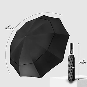 UNDERTREE Umbrella Windproof Travel Umbrella - 10-Ribs Wind Resistant Folding Umbrella - Compact Anti-UV Automatic Umbrella - Portable Waterproof Umbrella for Sun&Rain - Backpack, Purse, Car Umbrella, Black-21