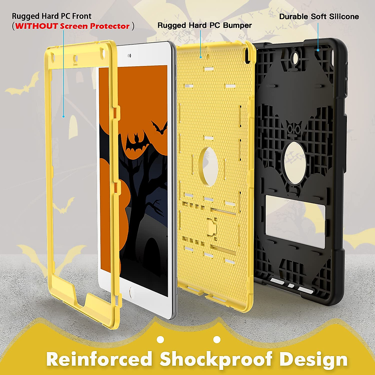 YIMIKOL Kids Case for iPad 9th Generation/iPad 8th Generation/iPad 7th Generation, iPad 10.2 inch Case 2021/2020/2019, Heavy Duty Shockproof Rugged Protective 10.2" Cover for Boys Girls (Black+Gold)