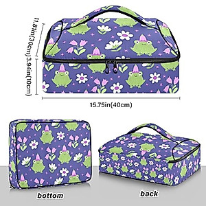 Kcldeci Insulated Thermal Food Carrier Insulated Casserole Carrier for Hot or Cold Food,Frogs with Flowers Bells Daisies Insulated Tote Bag for Potluck Cookouts Parties Picnic,Lasagna Lugger