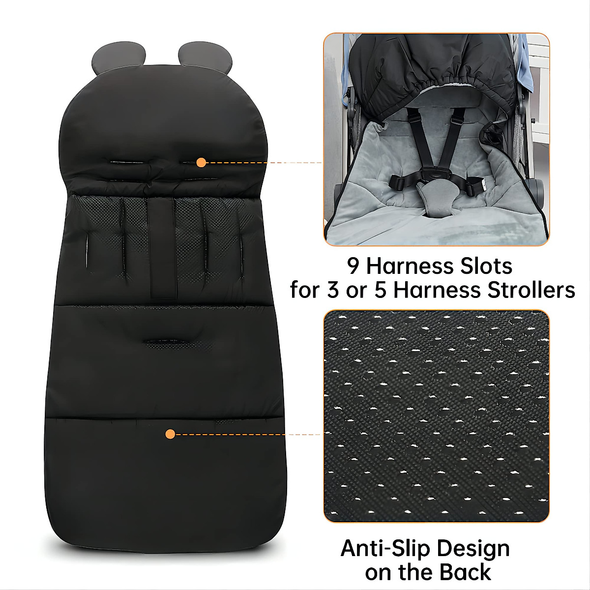 Stroller Bunting Bag for Baby, Infant Bunting Bag Winter Baby Sleeping Bag for Stroller Footmuff Waterproof, Warm Bunting Bag Toddler Sleeping Bag, Outdoor Universal Baby Bunting Bag, Black