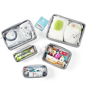 Beary Tidy 5 Piece Diaper Bag Organizer Pouch Set, Clear with Zippers and Nestable