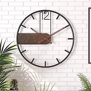 GUDEMAY 16inch Large Metal Wall Clock Rustic Round Nearly Silent Vintage Decorative Big Wall Clocks for Living Room Decor Kitchen, Bedroom, Farmhouse Modern Wall Art