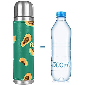 Stainless Steel Leather Vacuum Insulated Mug Pawpaw Thermos Water Bottle for Hot and Cold Drinks Kids Adults 16 Oz