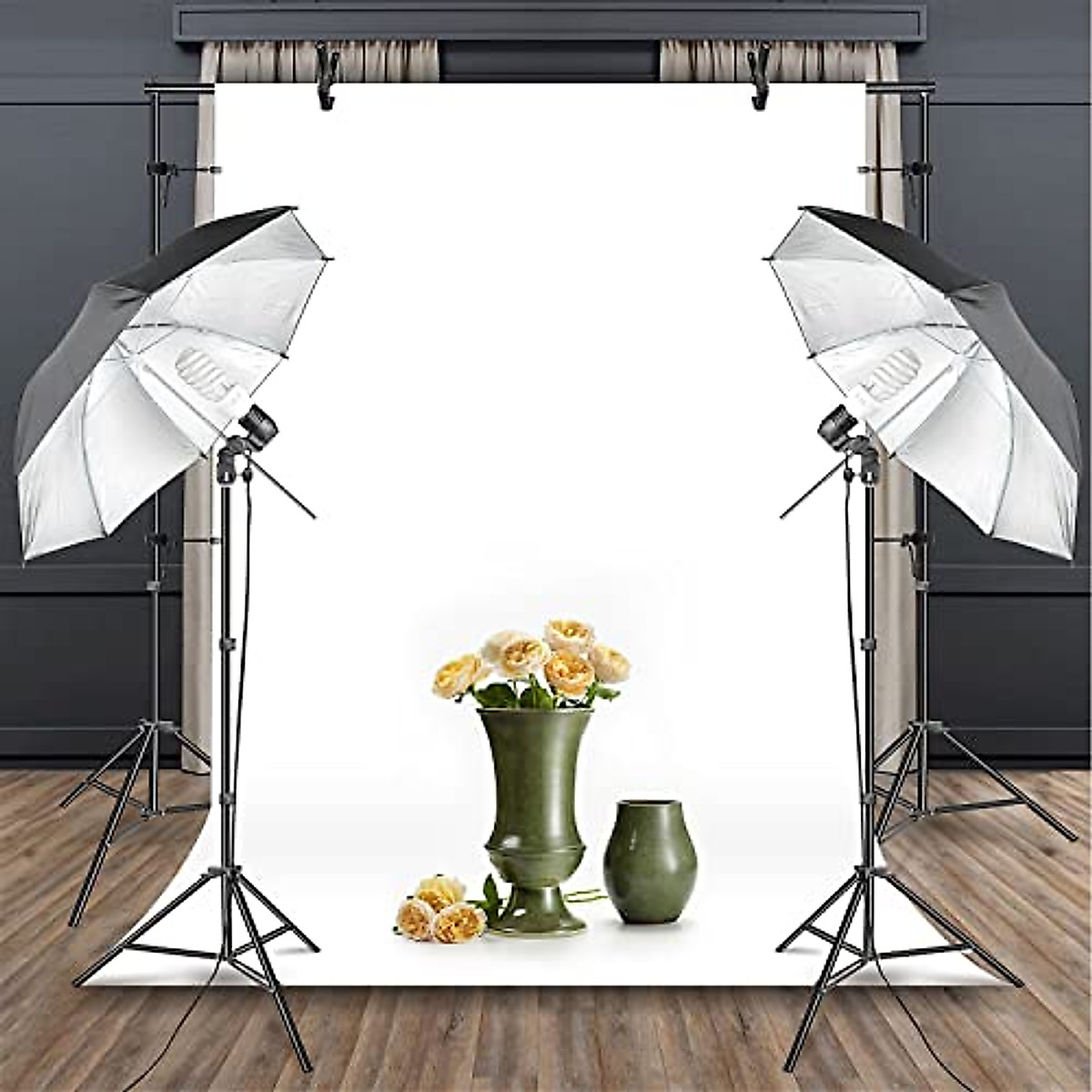 HYJ-INC Photography Umbrella Continuous Lighting Kit,Muslin Backdrop Kit(White Black), Backdrop Clips Clamp,10ft Photo Background Photography Stand System for Photo Video Studio Shooting