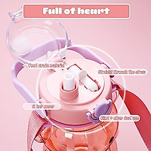 Water Bottle Bear Smile Large Water Bottles With Straw and Strap for Kids School Sports Daily Life Milk Tea Juice Travel Drinking Bottled Water Cute Portable Leakproof (Brown)